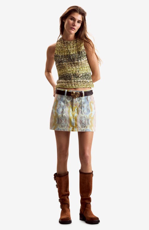 DESIGUAL Abstract Print Nonstretch Denim Miniskirt
